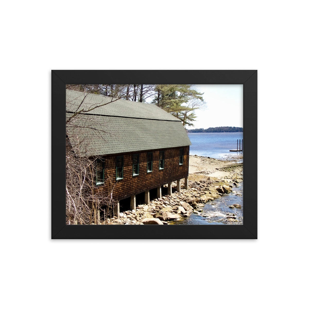 Barn by the Bay River Scene Framed Poster, Barn Storage Photo Framed ...